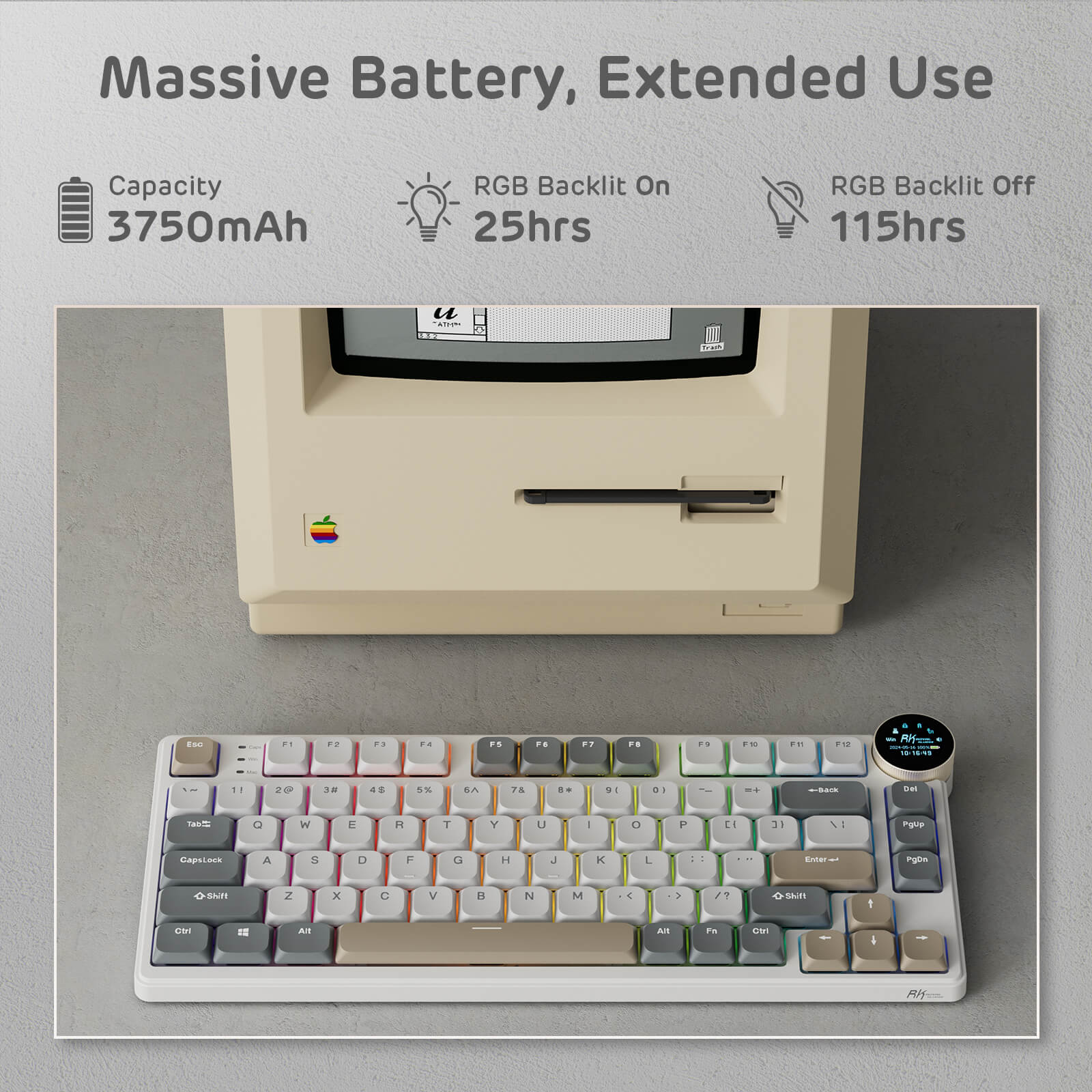 RK ROYAL KLUDGE N80 Low-Profile Mechanical Keyboard with Display Screen ...