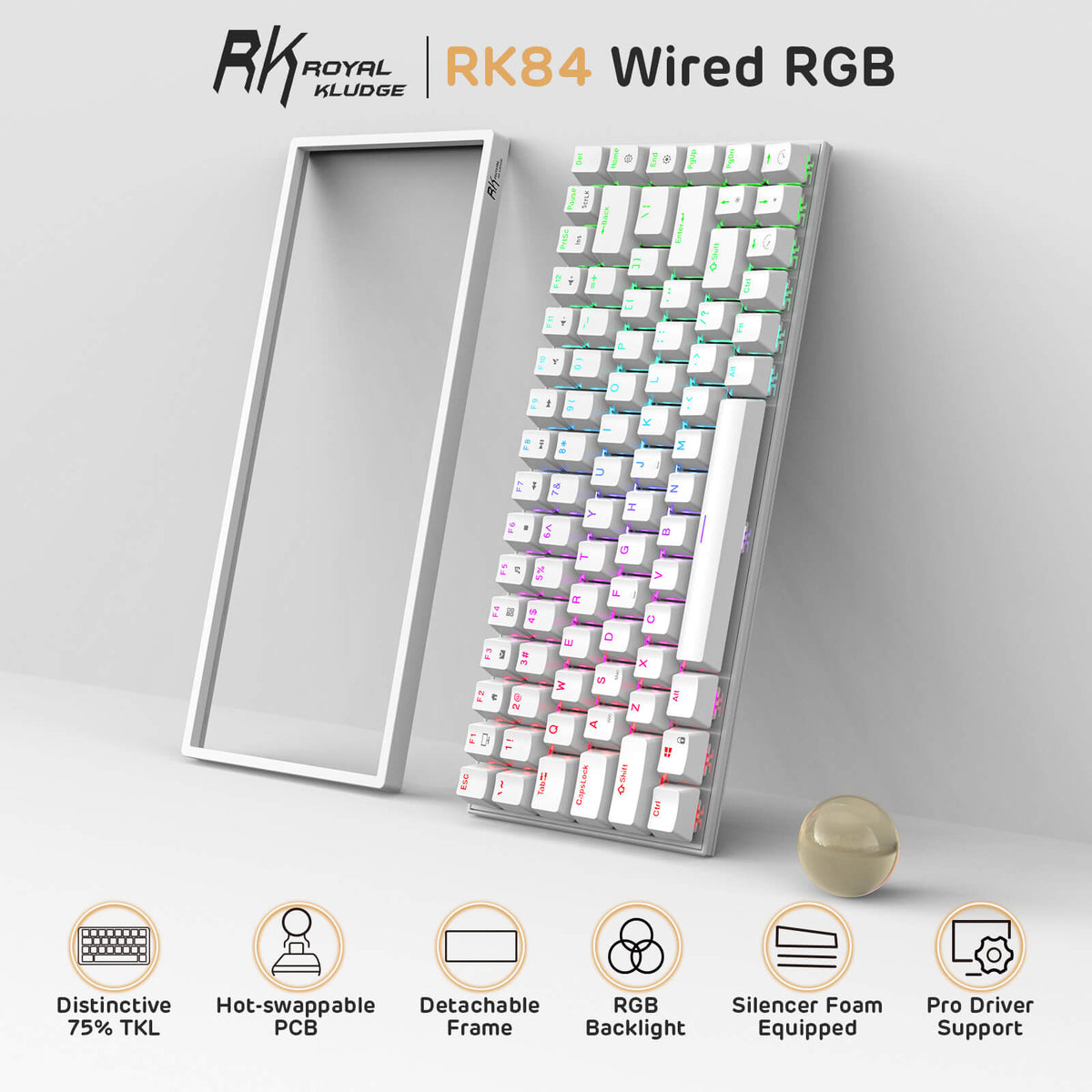 RK ROYAL KLUDGE RK84 Wired RGB 75% Hot Swappable Mechanical Keyboard ...